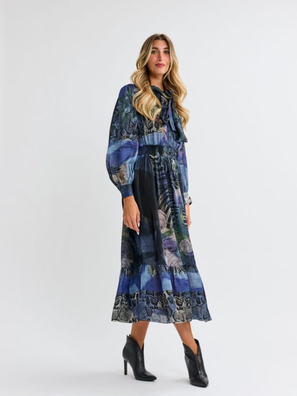 BLUE MIXED MEDIA DRESS – Fallon's